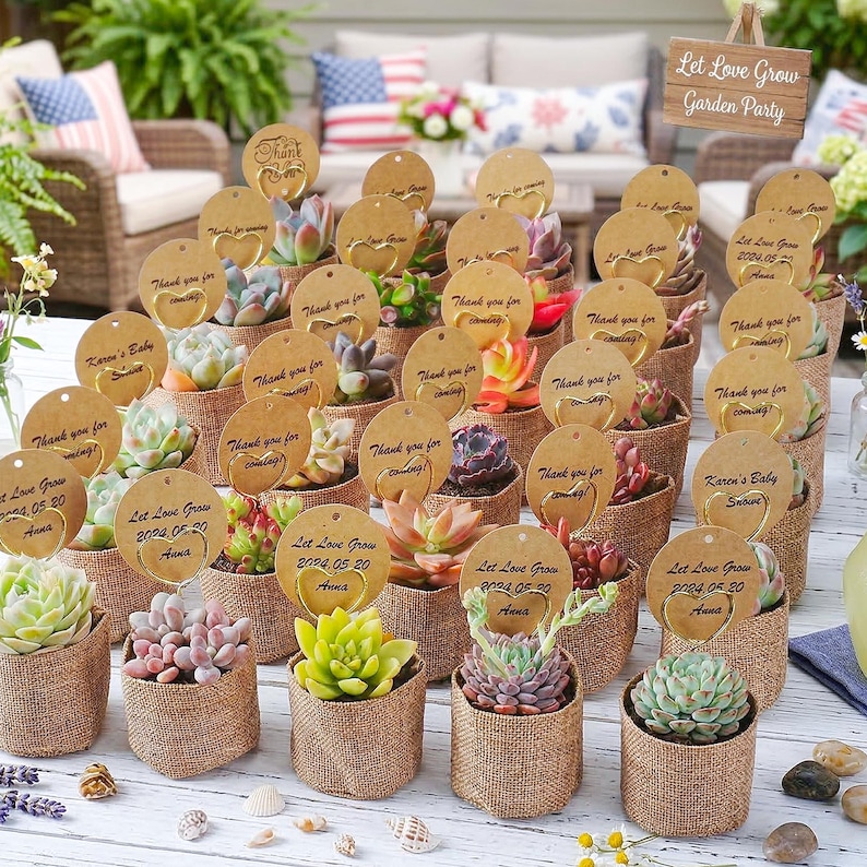 Live Succulents With Burlap Wraps&custom Tag,wedding Party | Wedding ...