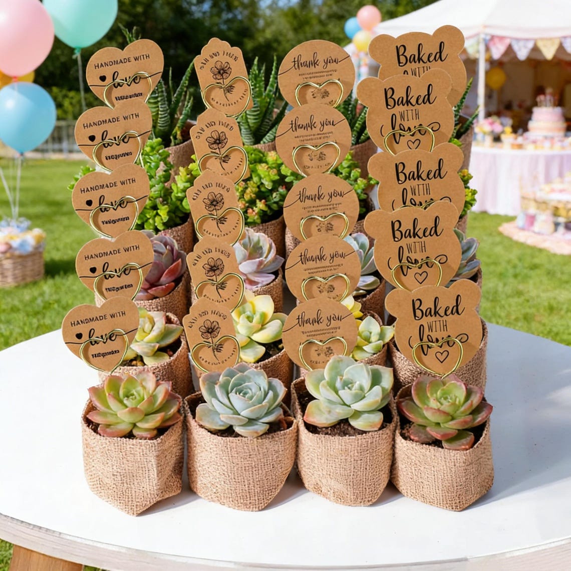 Live Succulents With Burlap Wraps & Custom Tags for Wedding Party, Baby ...