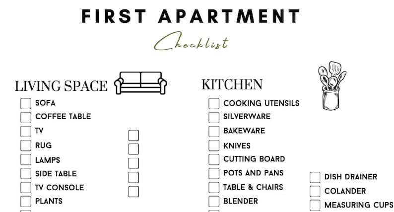 FIRST APARTMENT CHECKLIST New Home/apartment Organization - Etsy