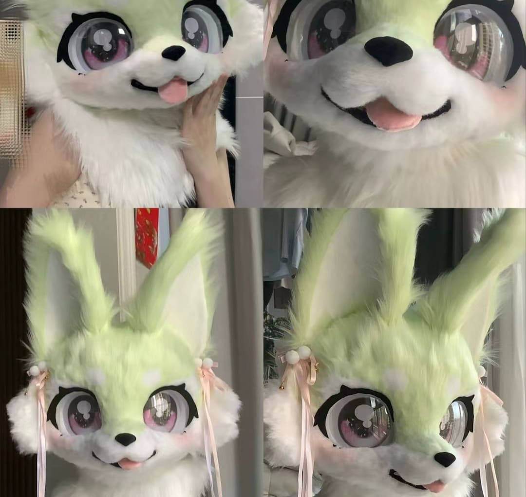 Fursuit Head Head Only, Furry Cosplay,fantasy Creatures, light Green ...