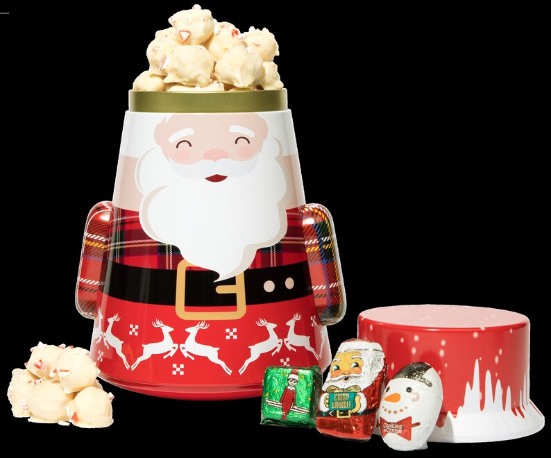 Santa Tin Filled With Peppermint Popcorn and Chocolate - Etsy