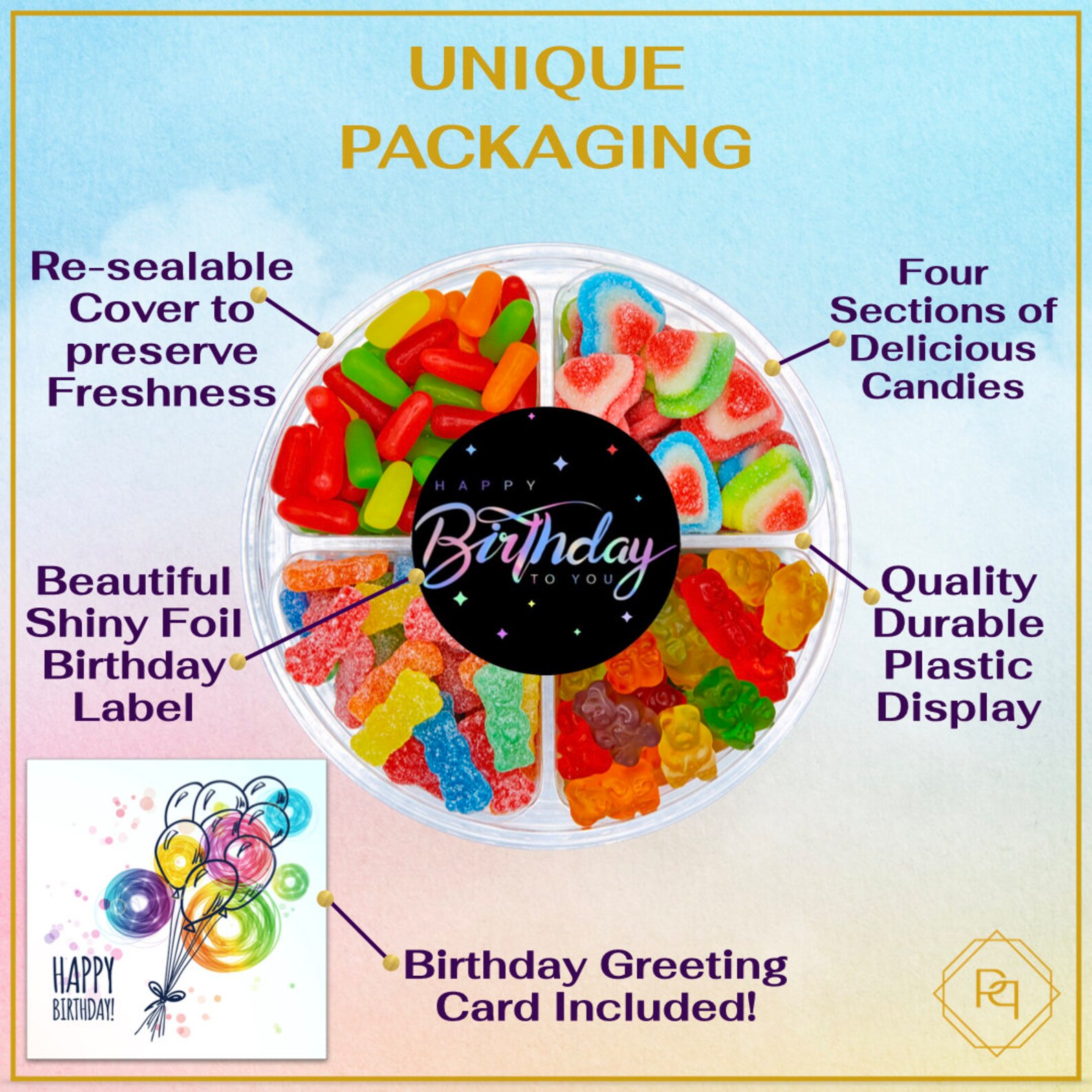 Happy Birthday Rainbow Candy Tray – Candy Care Package Gift Basket 1.5 ...