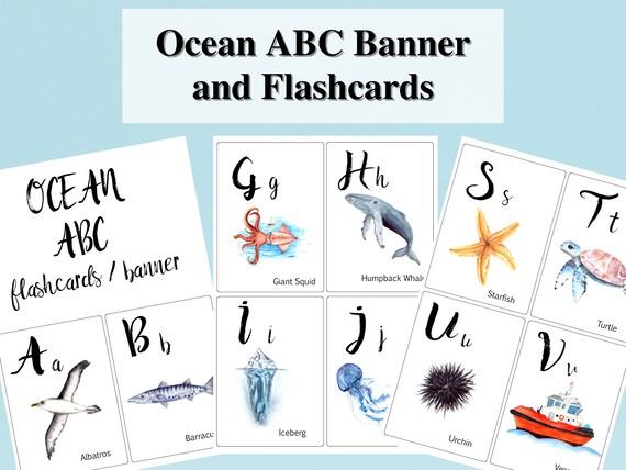Ocean ABC Flashcards and Banner Homeschool Ocean Fish - Etsy