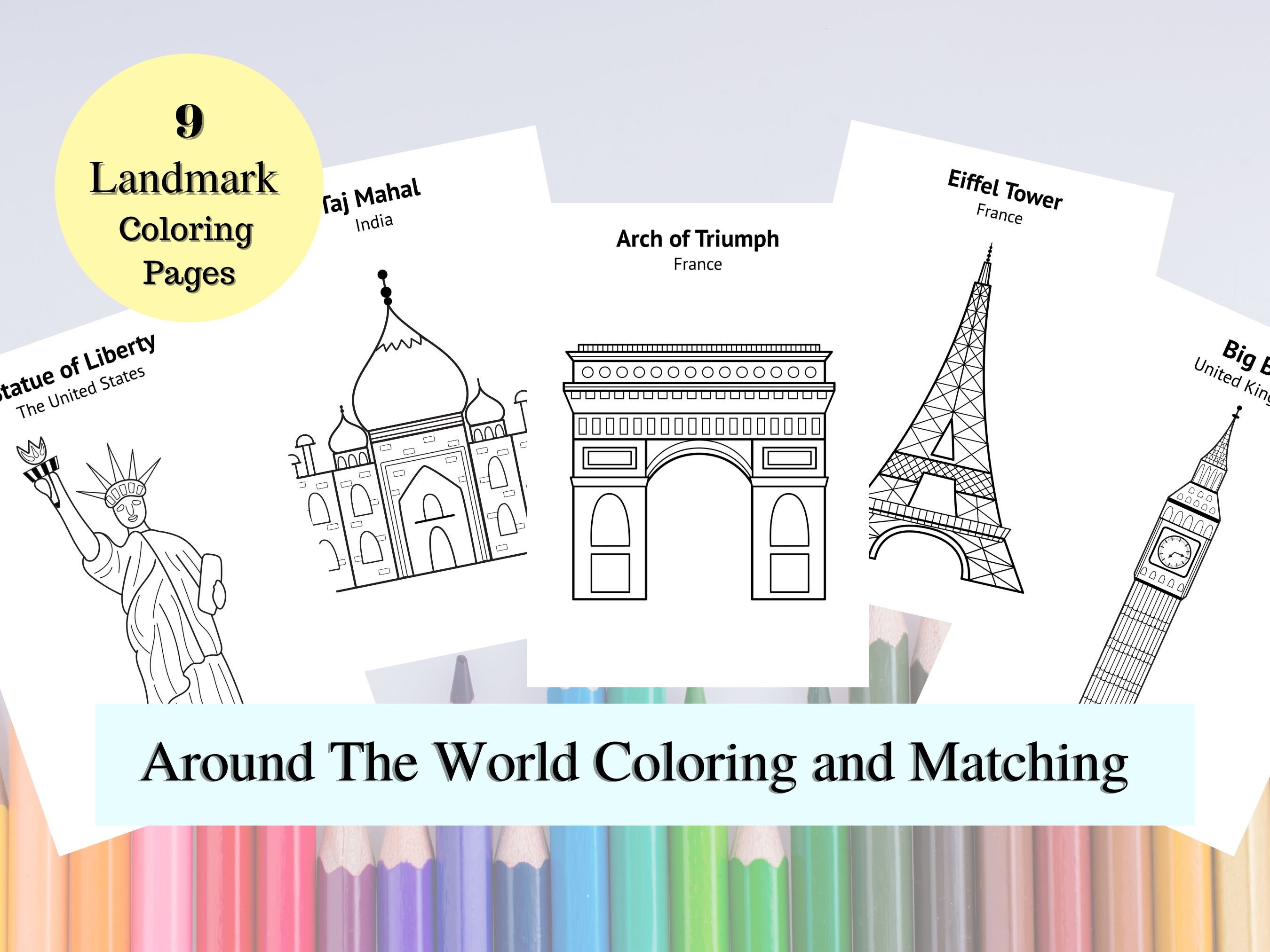 Landmarks Coloring Book, Homeschool Worksheets, Around the World ...