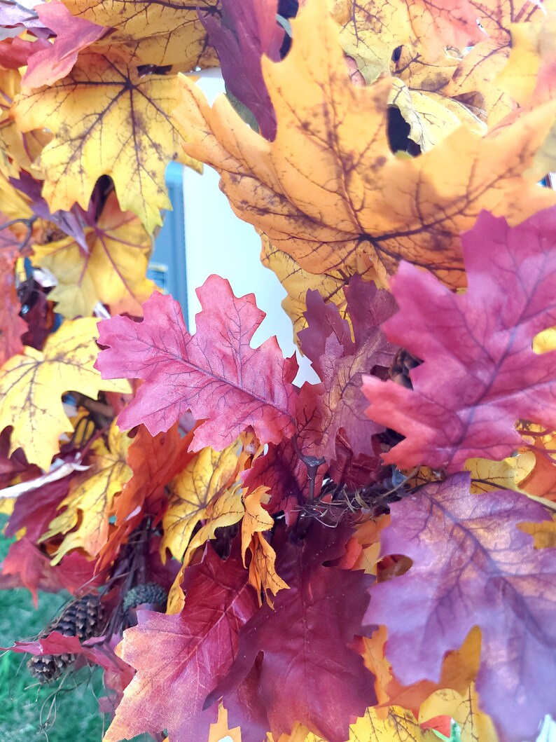 Fall Leaves Wreath, Rustic Fall Grapevine Wreath, Red Rust Dark Red and ...