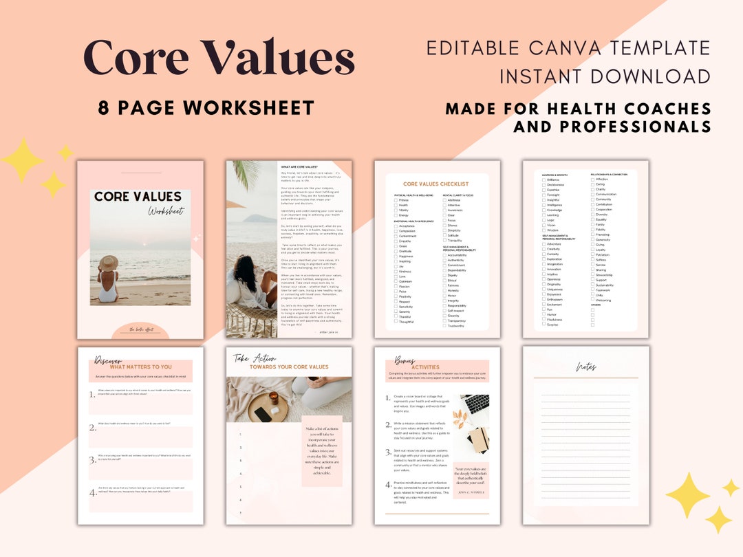 Core Values Worksheet Personal Growth Page Digital Download Health ...