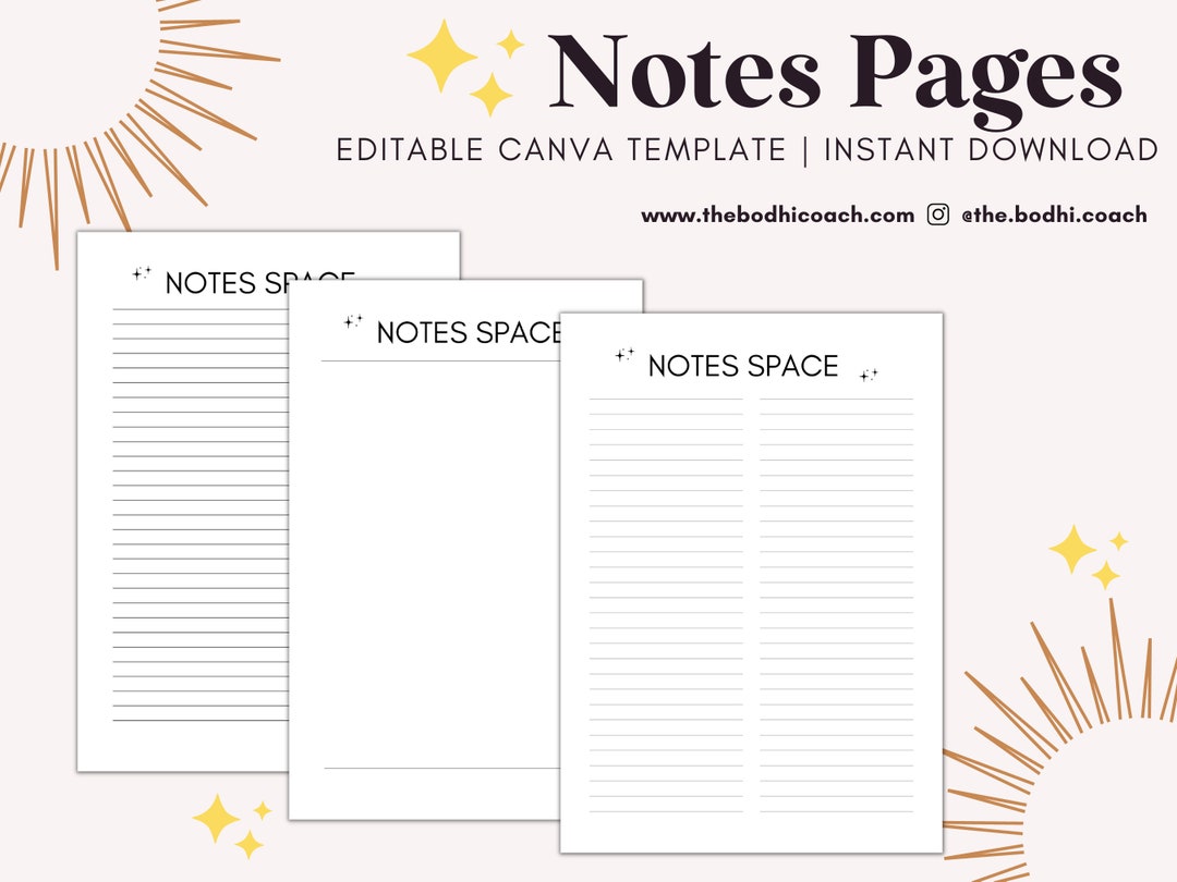 Canva Template Notes Pages Lined Notes Editable Printable Digital ...