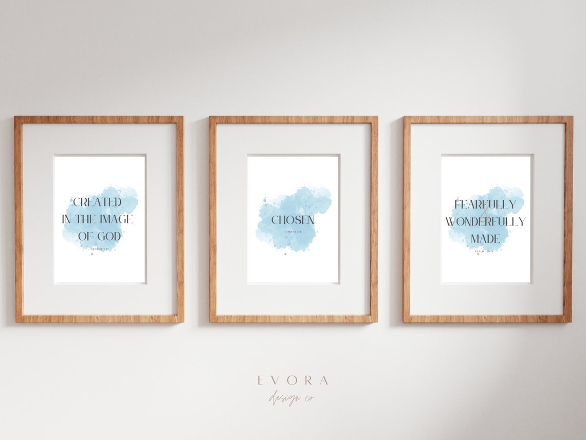 Set of 3 Baby Boy Nursery Bible Verse, Christian Nursery Decor, Boy ...