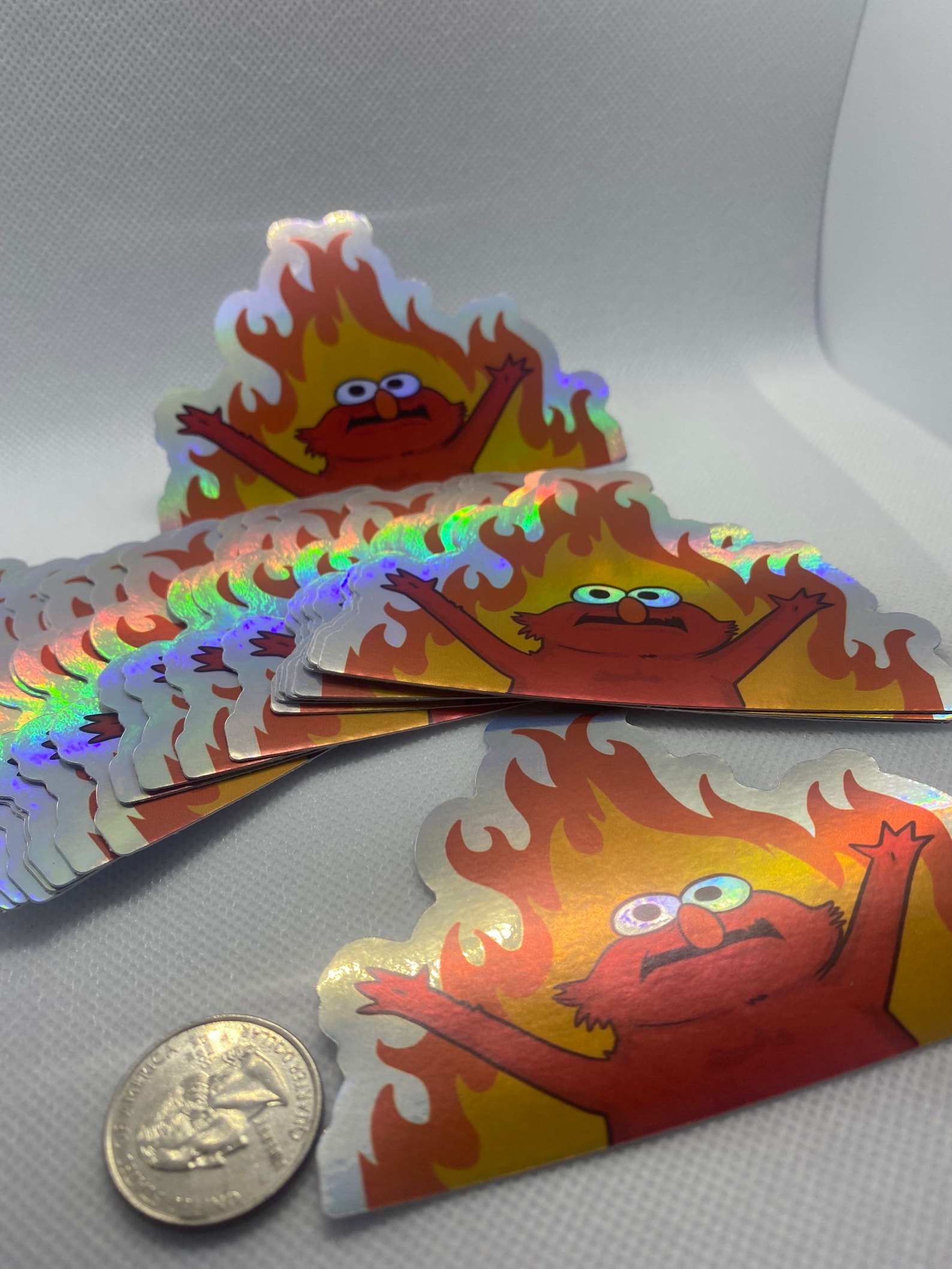 Flaming Elmo Meme This Is Fine Fire Shiny Holographic 4 Inch Etsy