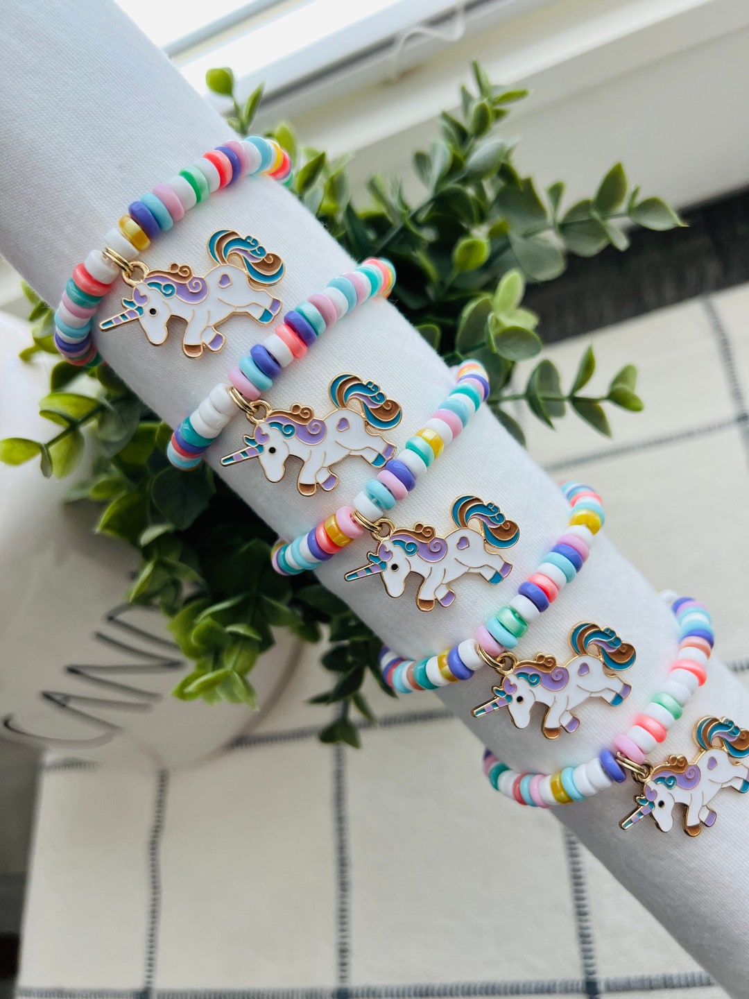 Rainbow Unicorn Charm Melted Perler Bead Bracelet - Etsy