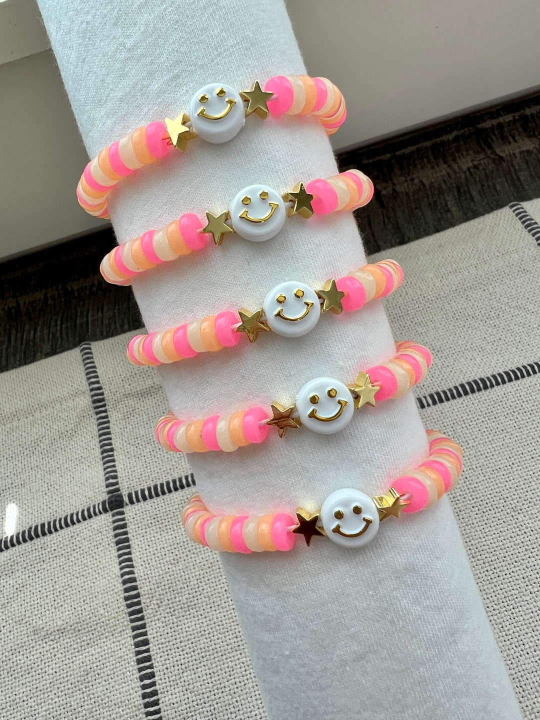 Glow in the Dark Smiley Face Melted Perler Bead Bracelet - Etsy
