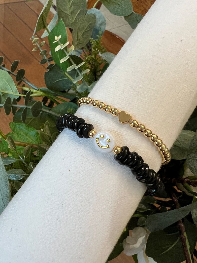 Black and Gold Smiley Face Melted Perler Bead Bracelet - Etsy