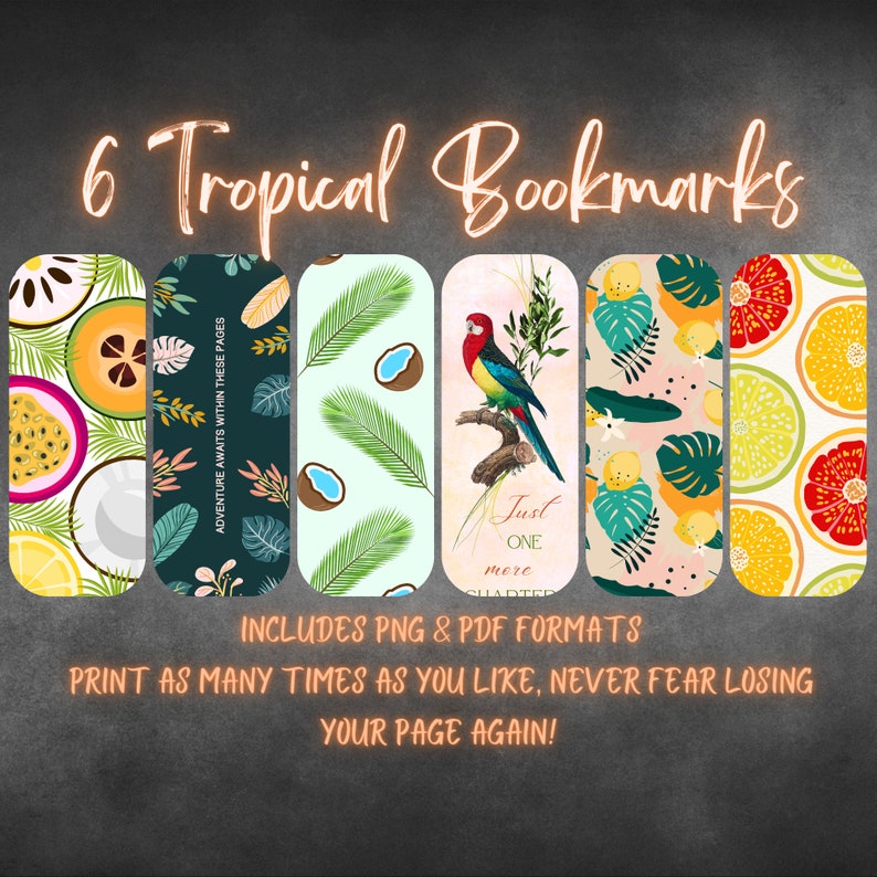 6 Tropical Summer Bookmarks Digital Download Print From - Etsy