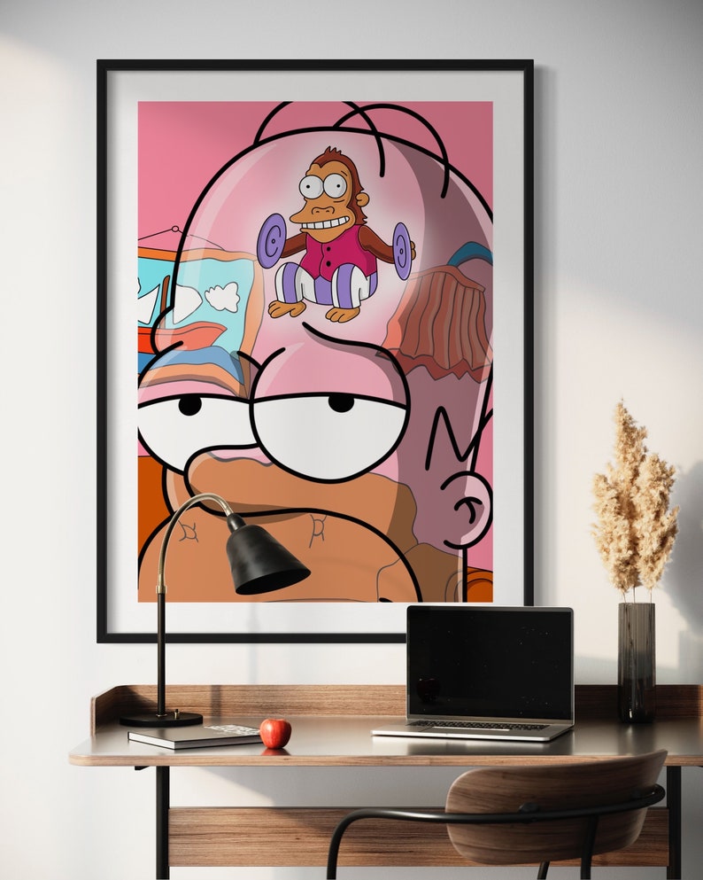 Homer Simpson Monkey Brain, Simpson Digital Art Print, Instant ...