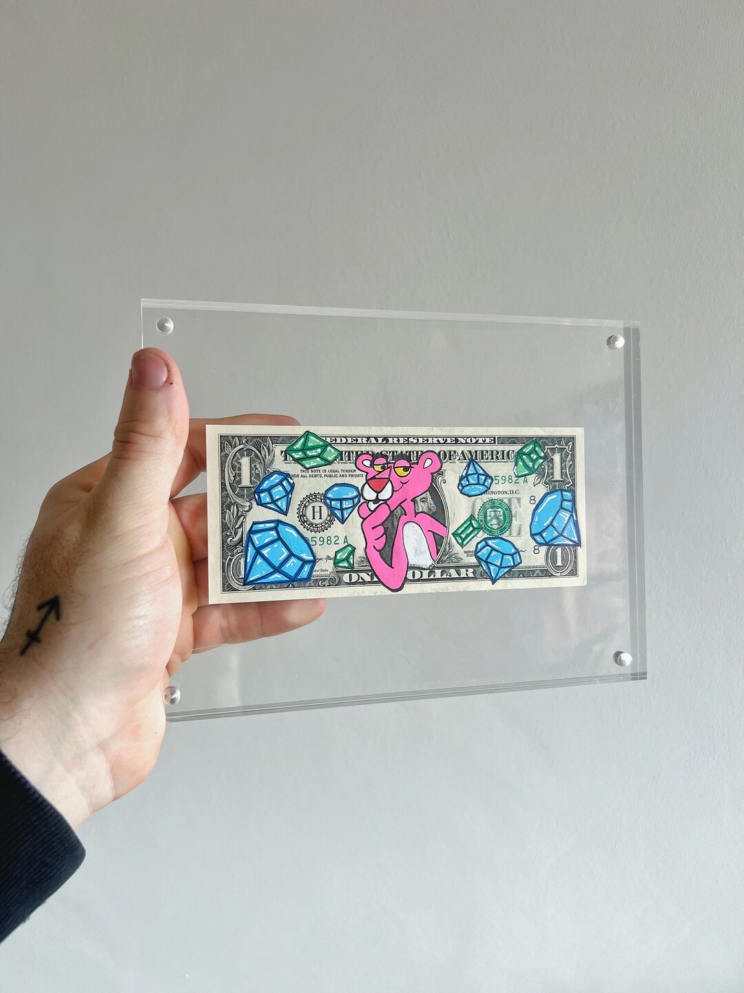 Dollar Bill Artwork, Pink Panther Dollar Bill With Acrylic Magnetic ...