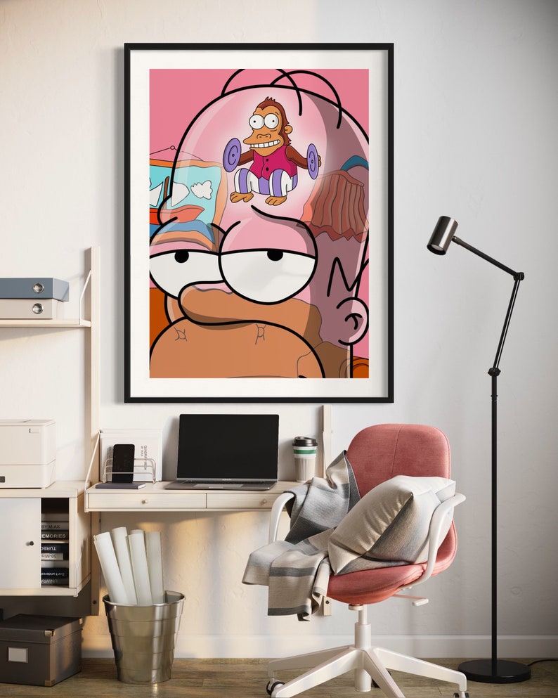 Homer Simpson Monkey Brain, Simpson Digital Art Print, Instant ...