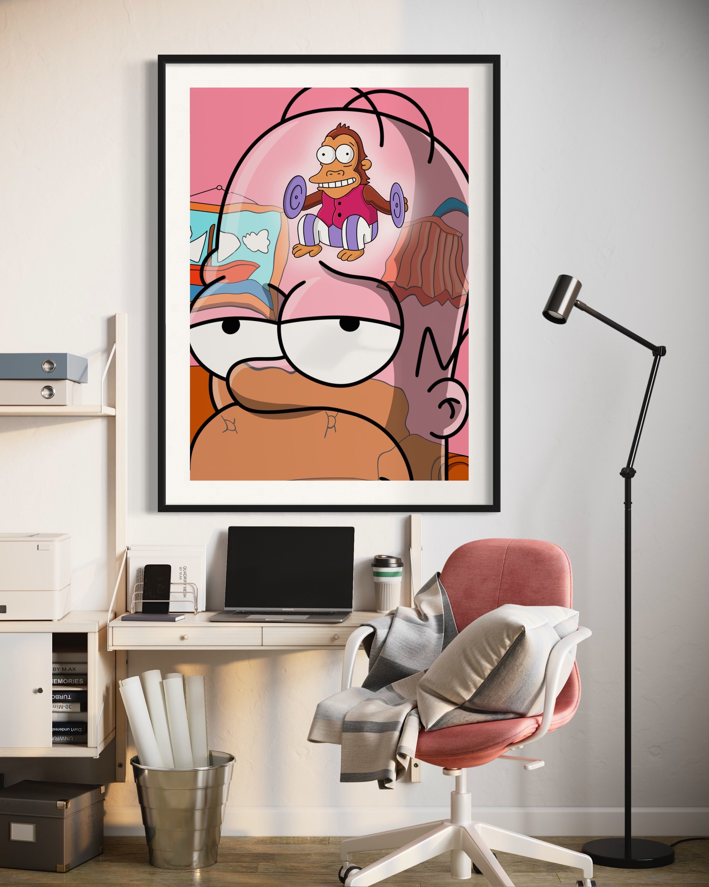 Homer Simpson Monkey Brain, Simpson Digital Art Print, Instant ...