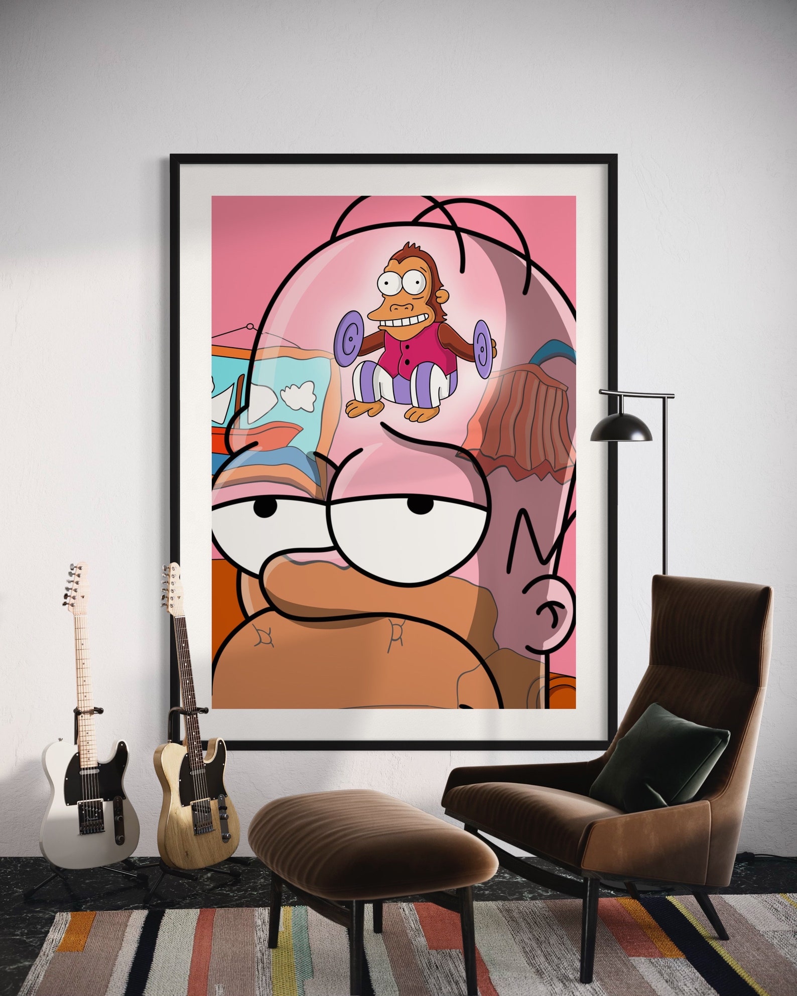 Homer Simpson Monkey Brain, Simpson Digital Art Print, Instant ...
