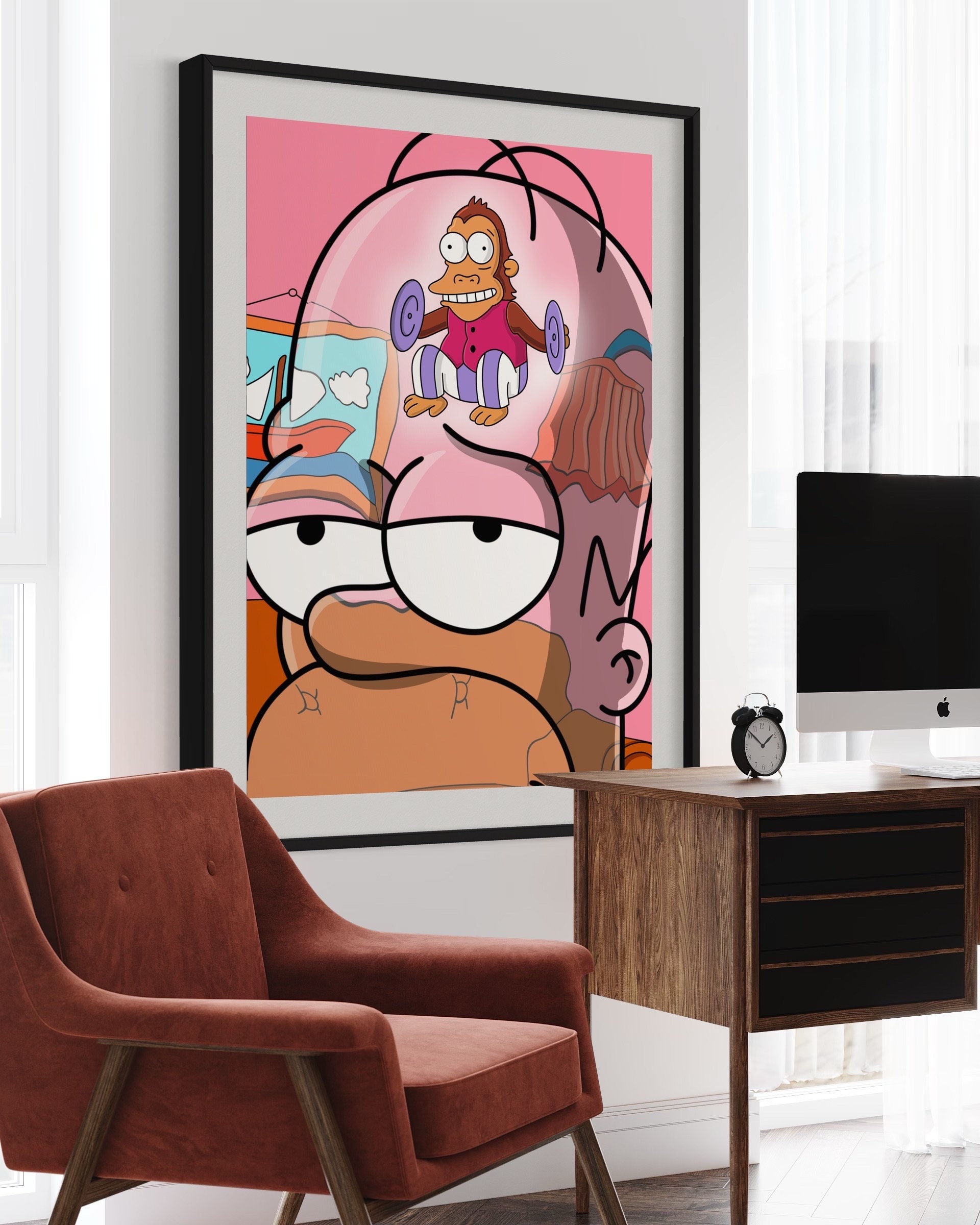 Homer Simpson Monkey Brain, Simpson Digital Art Print, Instant ...