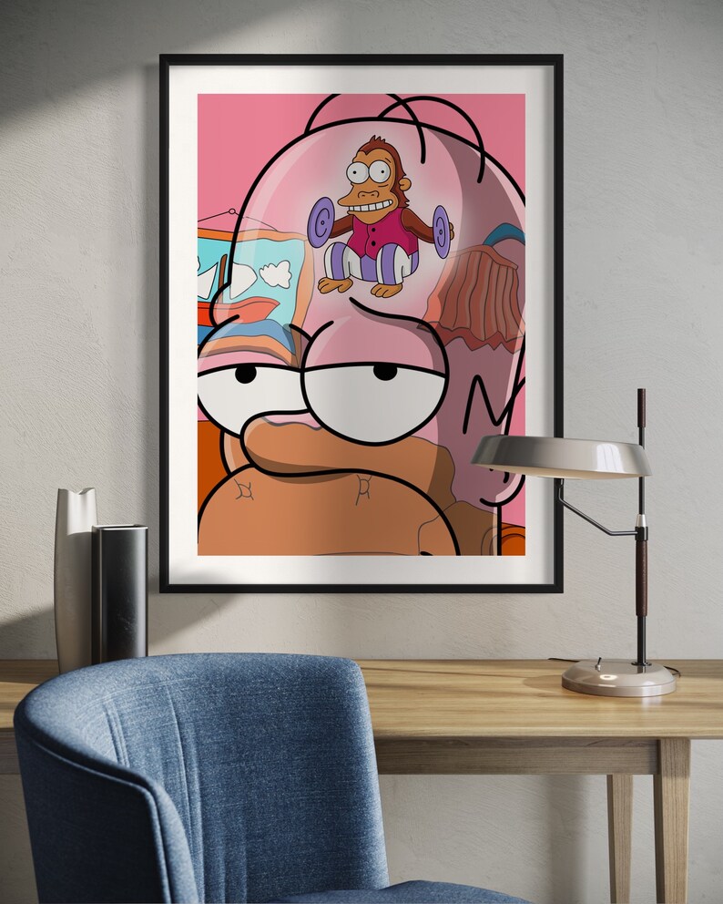 Homer Simpson Monkey Brain, Simpson Digital Art Print, Instant ...