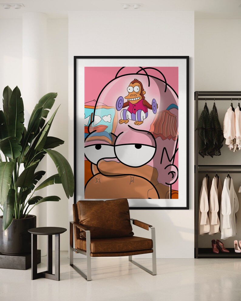Homer Simpson Monkey Brain, Simpson Digital Art Print, Instant ...