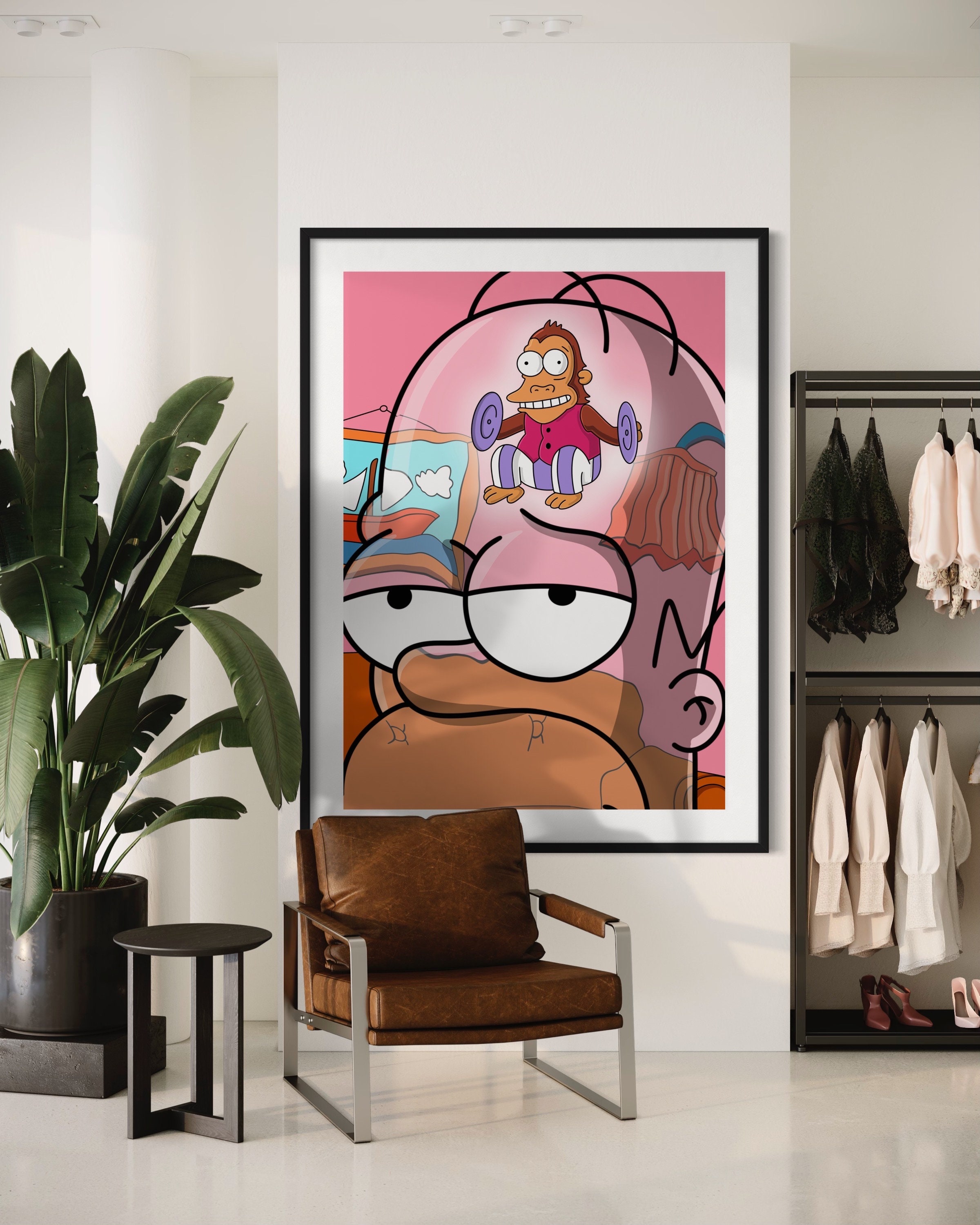 Homer Simpson Monkey Brain, Simpson Digital Art Print, Instant ...