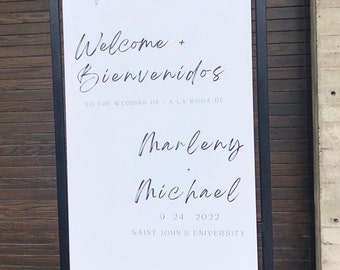 Bilingual Modern Wedding Welcome Sign — Elegant Bienvenidos and Welcome ...