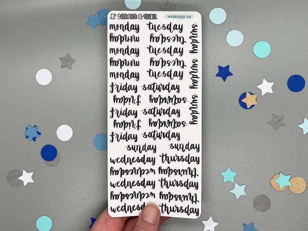 Hand-lettered Days of the Week Stickers style 06 35 Stickers for ...