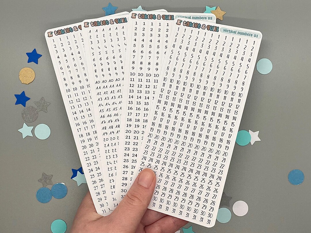 Vertical Numbers Stickers Sheet - Monthly Planner Labels for Future Log ...