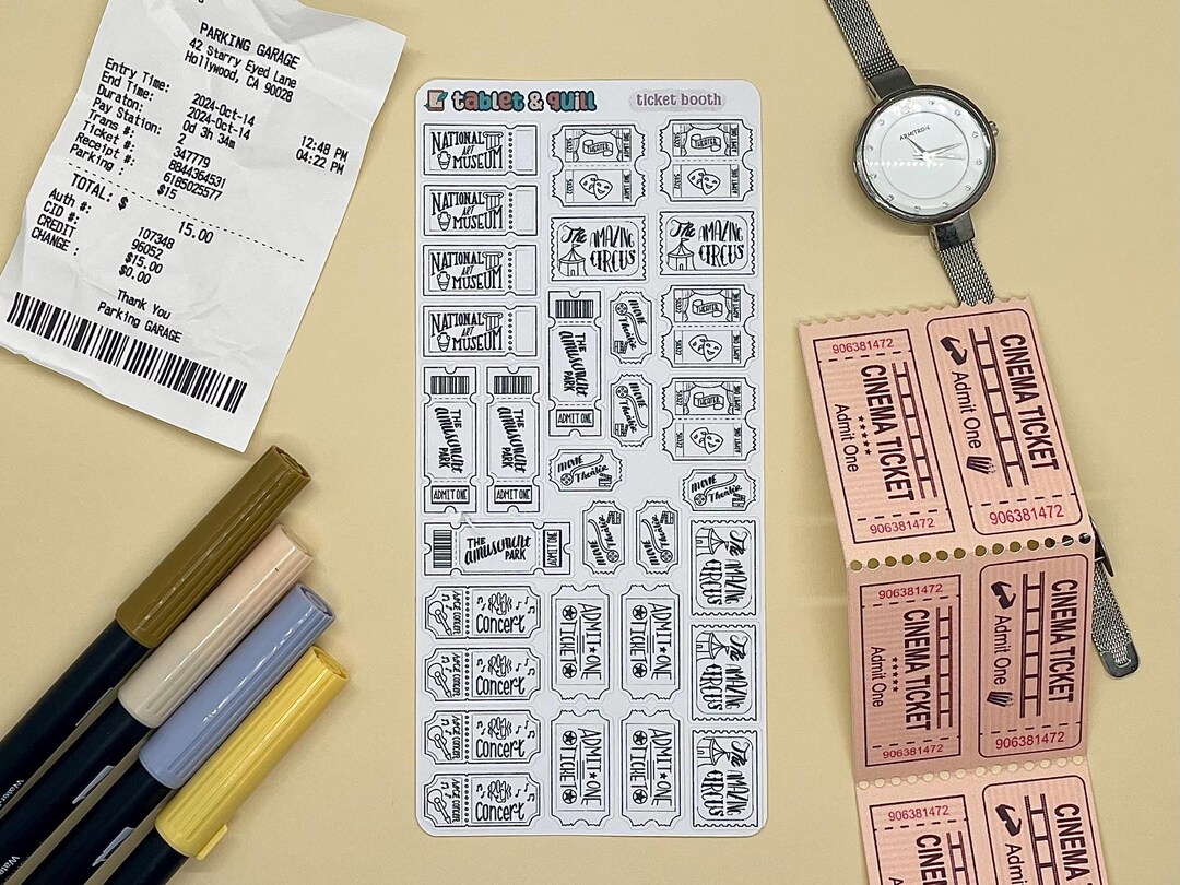 Color Your Own Ticket Stickers: Black and White Planner Stickers - Etsy