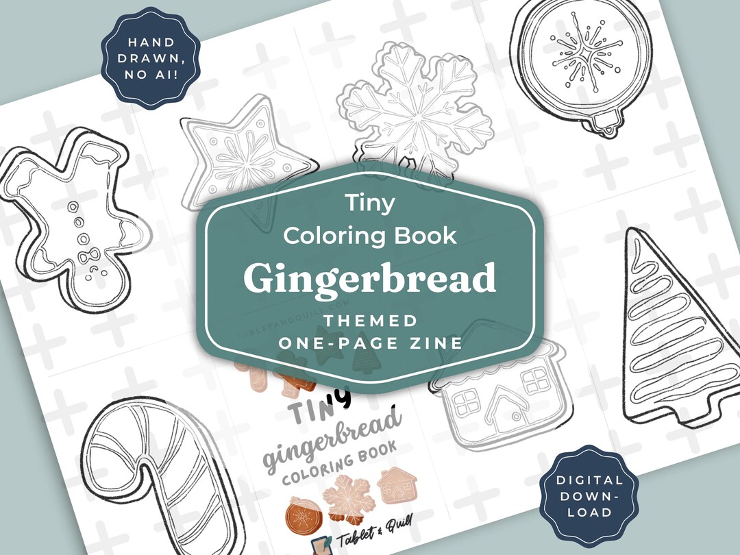 Printable Tiny Gingerbread Coloring Book, DIY 1 Page Zine Craft, Cute ...
