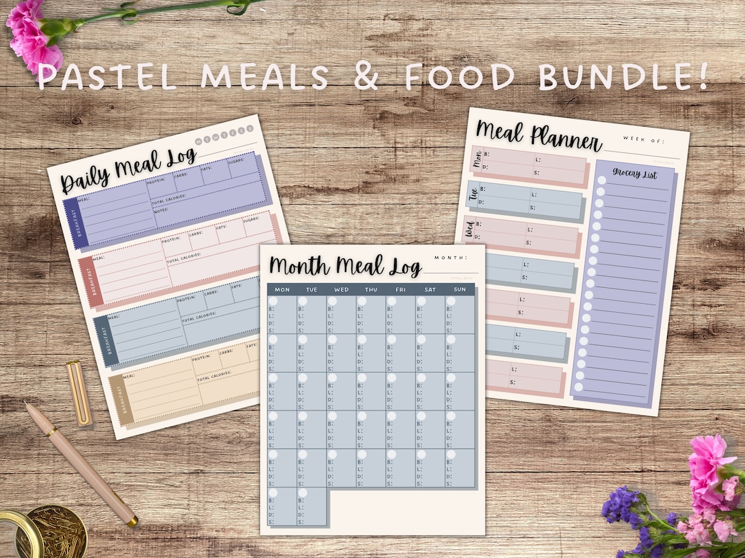 Pastel Meal Planner: Daily, Weekly, Monthly Food Log (PDF Download) - Etsy