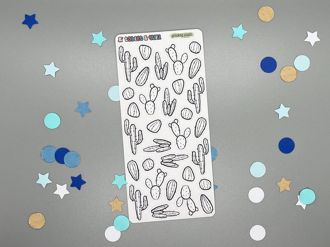 Color Your Own Cactus Sticker Sheet: Black and White Planner Stickers ...