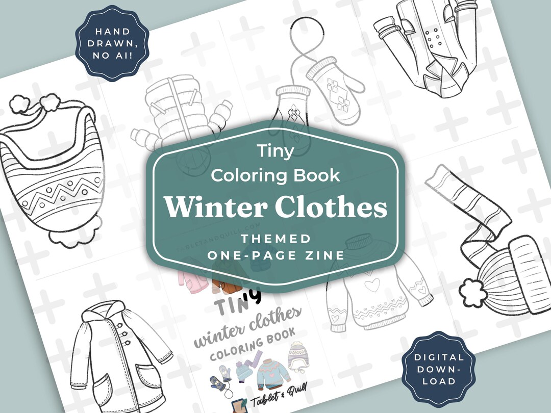 Printable Tiny Winter Clothes Coloring Book, DIY 1 Page Zine Craft ...