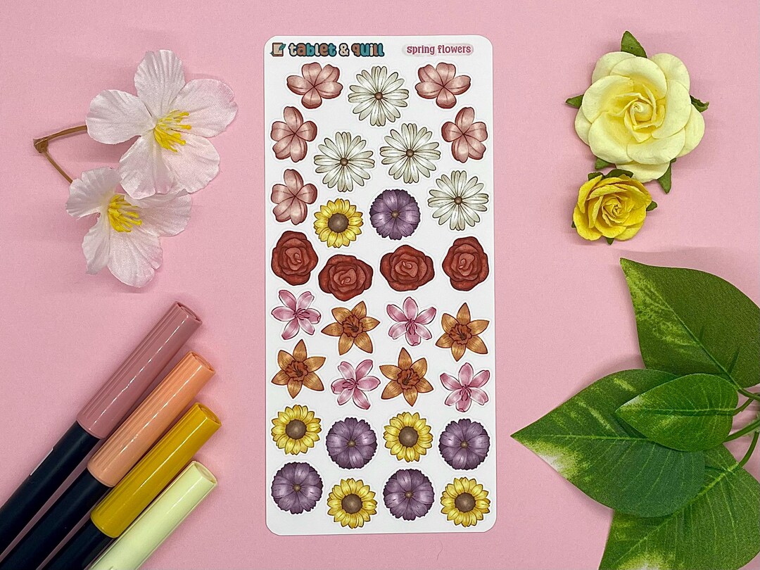 Flower Themed Spring Flowers Bullet Journal Stickers, Unique Handmade ...