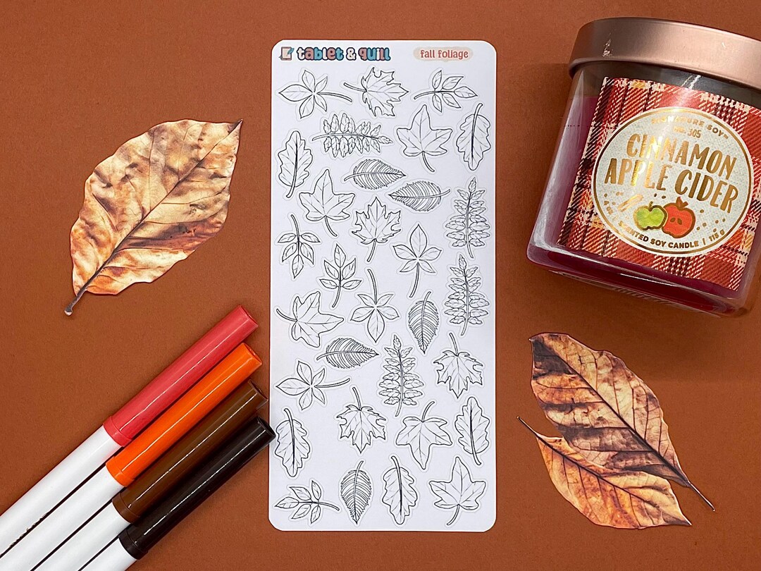 Autumn Leaves Color-in Sticker Sheet: DIY Planner Stickers - Etsy