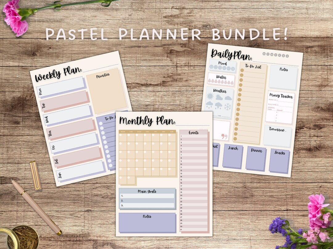 Planner Pages - Pastel Planner - Letter Sized Organizer, Monthly ...