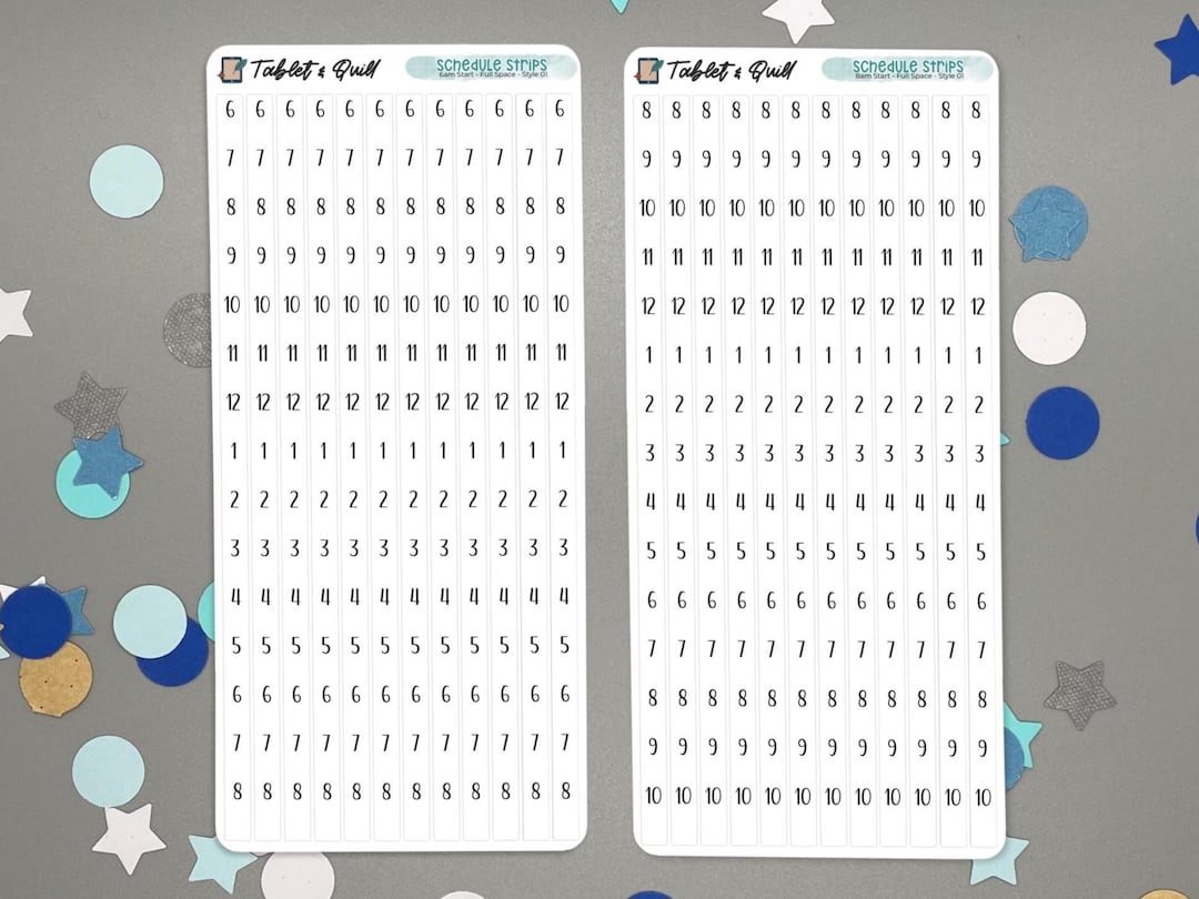 Vertical Time Strip Stickers for Journals, Minimal Hourly Planner ...