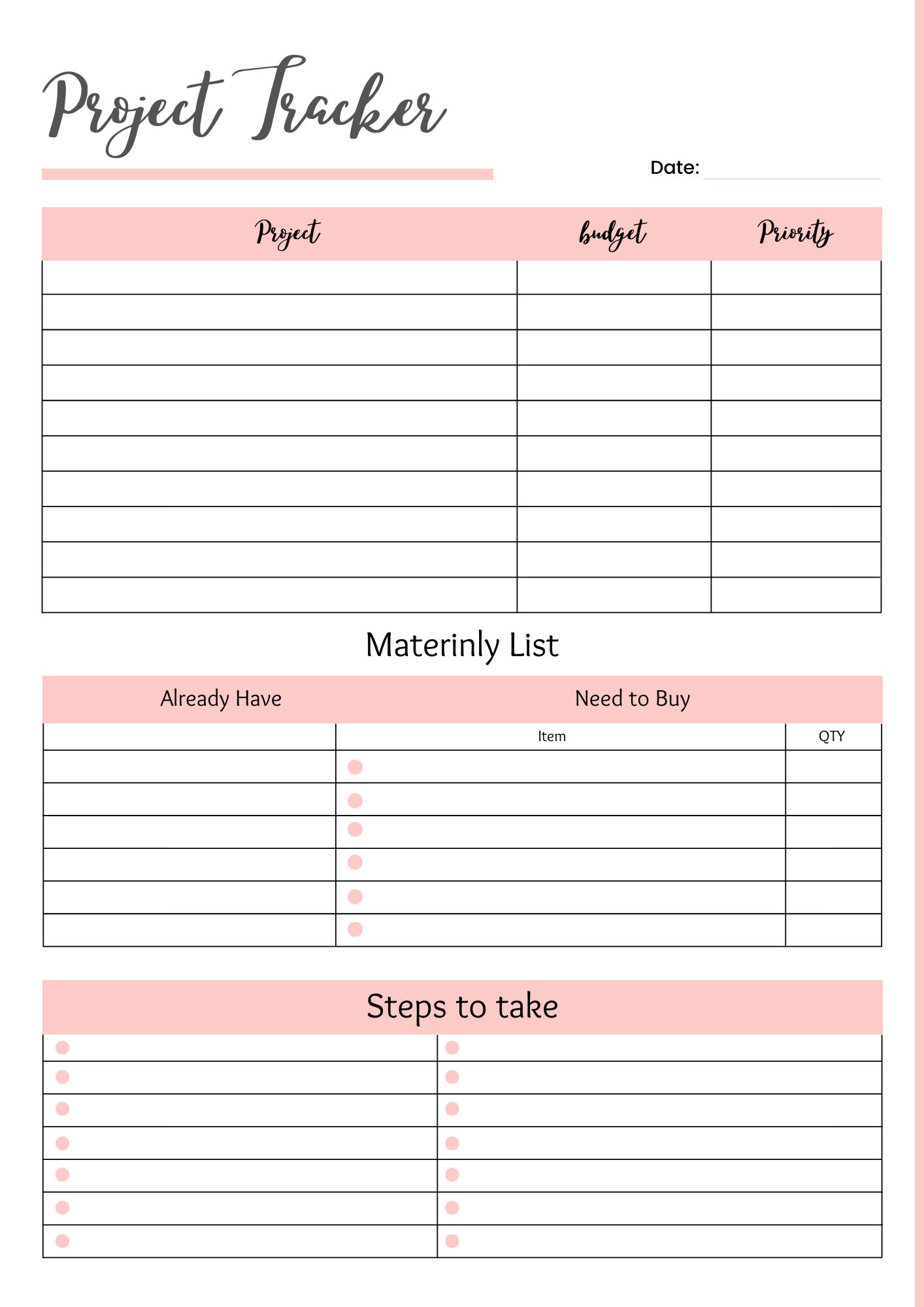 Project Planner PDF Printable, Productivity Planner, Project Management ...