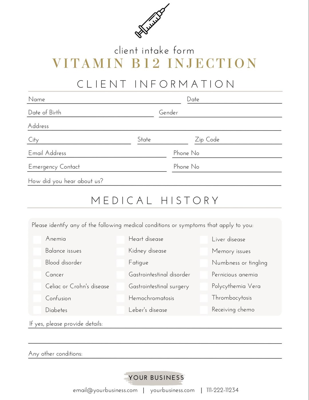 B12 Injection Consent Forms for Medspa - Etsy