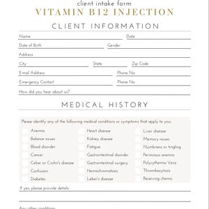 B12 Injection Consent Forms for Medspa - Etsy