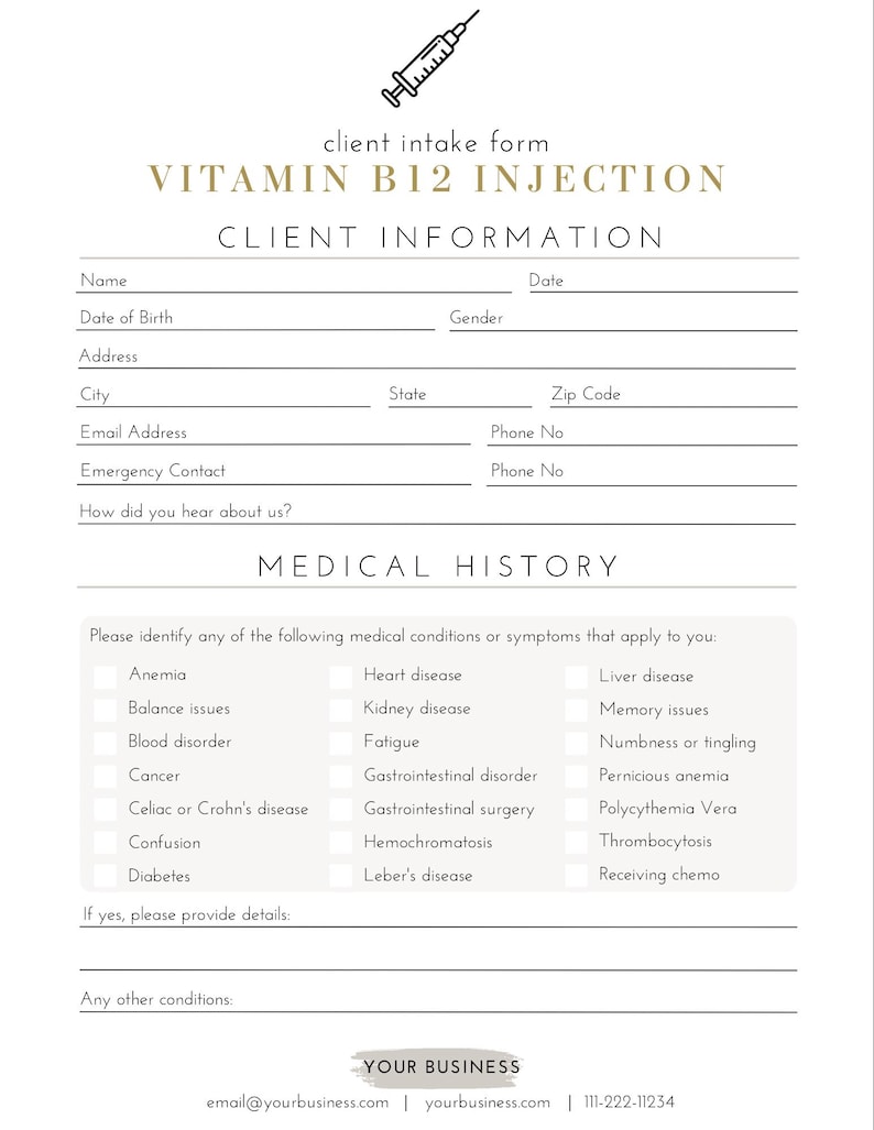 B12 Injection Consent Forms for Medspa - Etsy