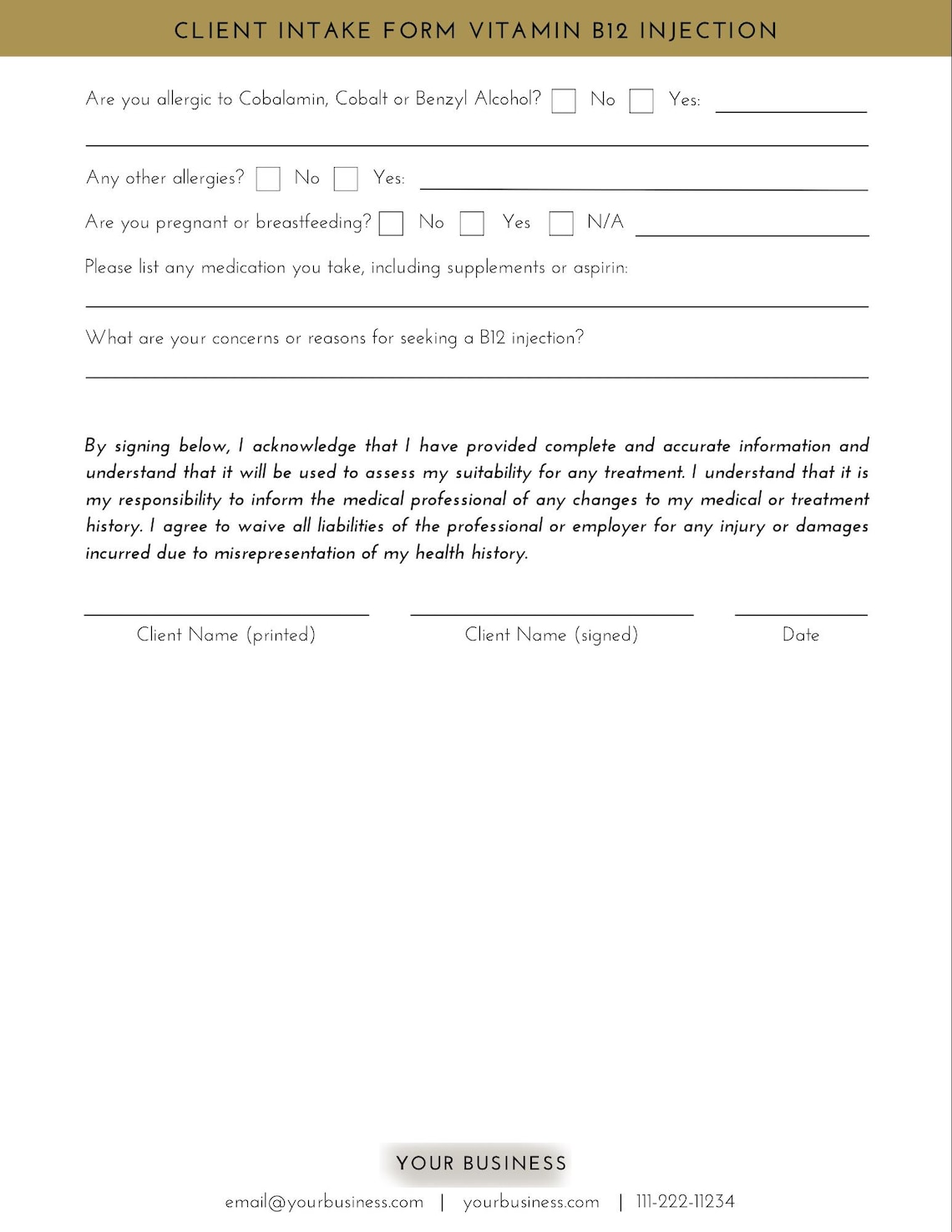 B12 Injection Consent Forms for Medspa - Etsy