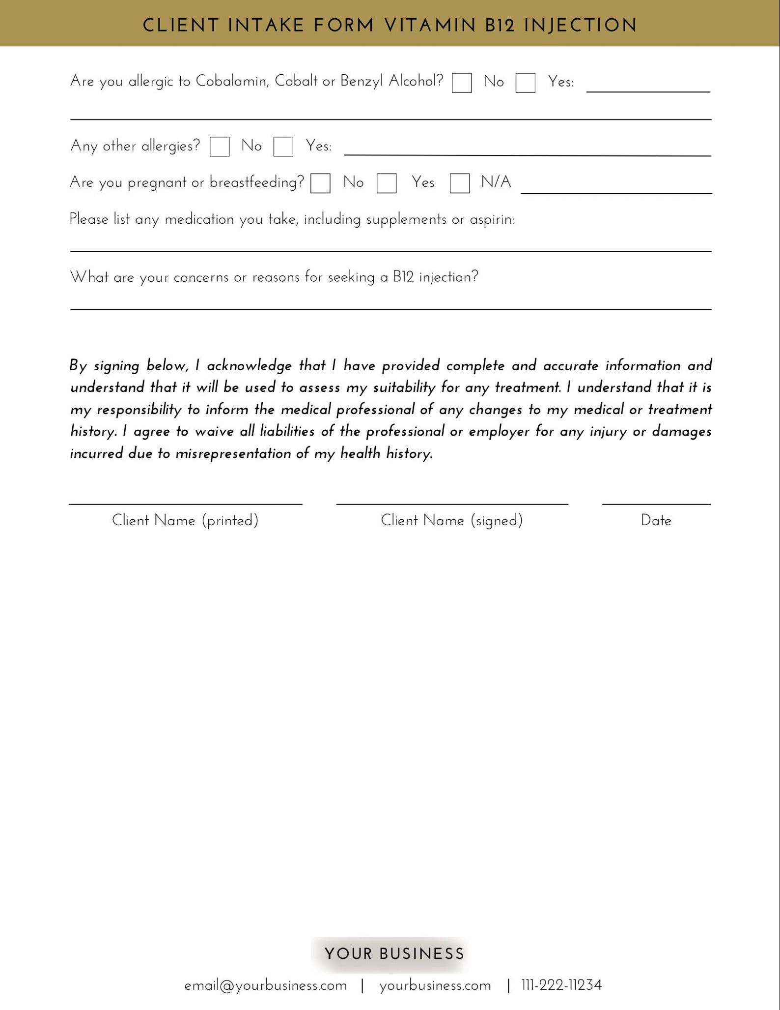 B12 Injection Consent Forms for Medspa - Etsy