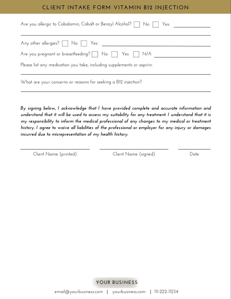B12 Injection Consent Forms for Medspa - Etsy