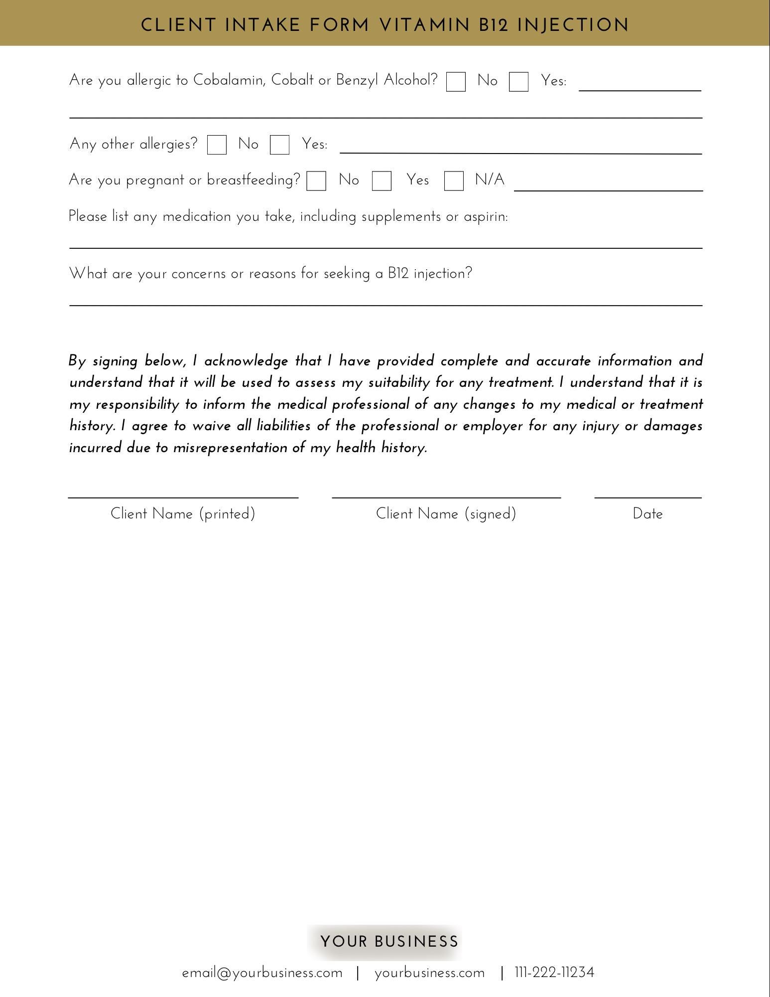 B12 Injection Consent Forms for Medspa - Etsy