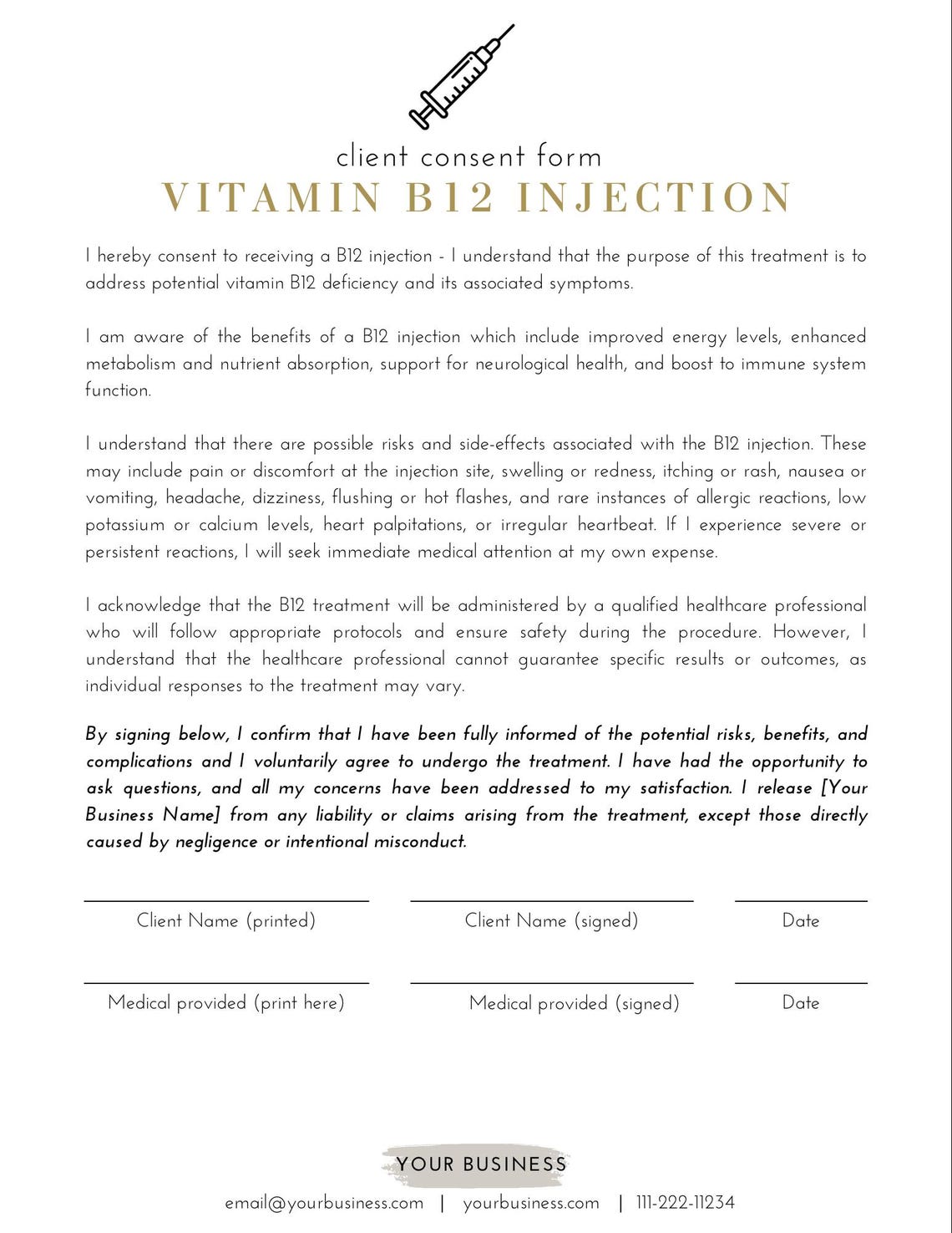 B12 Injection Consent Forms for Medspa - Etsy