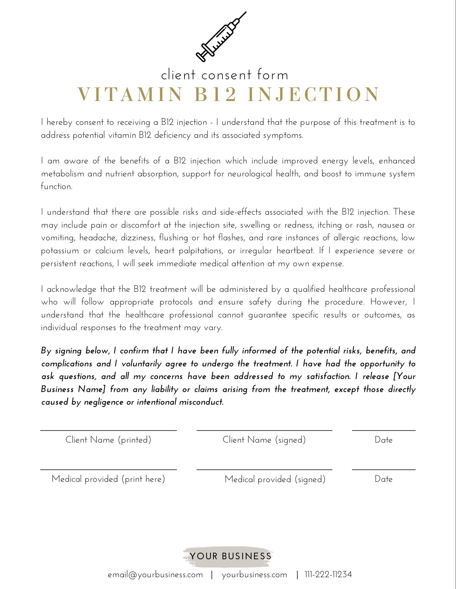 B12 Injection Consent Forms for Medspa - Etsy