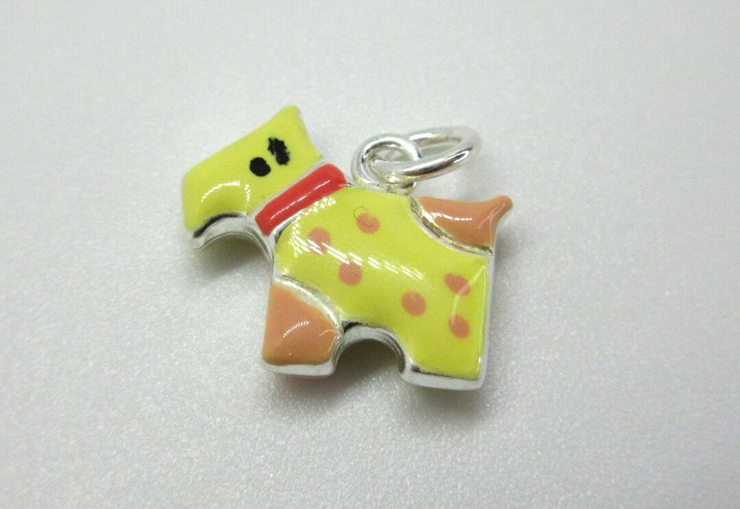 Sterling Silver Enameled Dog Charm - 15mm - Etsy