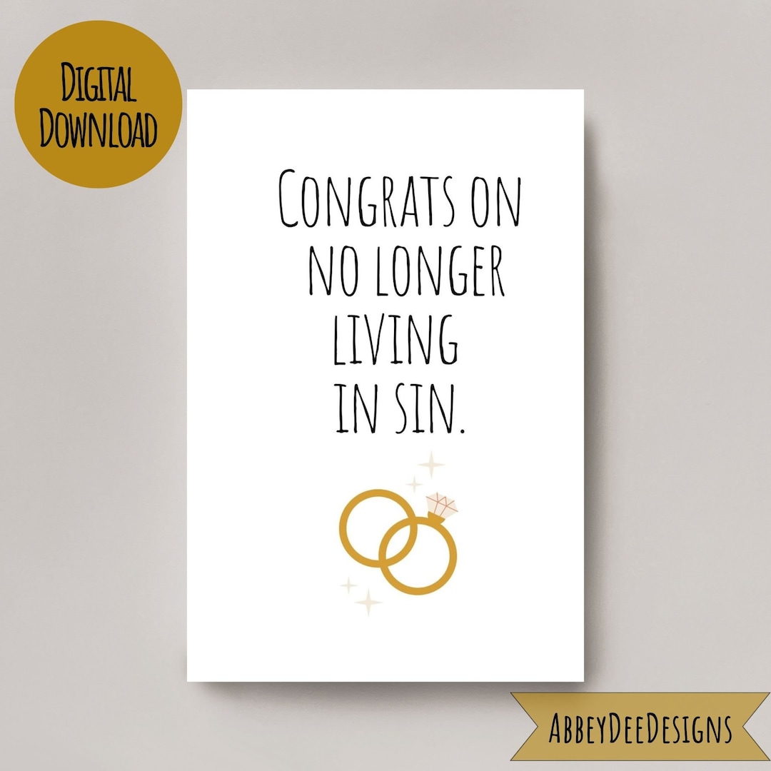 Congrats on No Longer Living in Sin, Printable Wedding Card, Card for ...